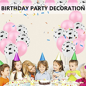 AnnoDeel 50pcs Cow Print Latex Balloons, 12inch White Black Cow Pink Balloons for Cowboy Theme Farm Animal Birthday Home Party Birthday Party Decoration