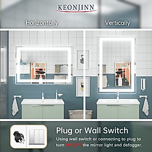 Keonjinn LED Mirror for Bathroom, 36 x 24 Inch, Wall Mounted, Dimmable, Anti-Fog, IP54 Waterproof, 3 Year Warranty