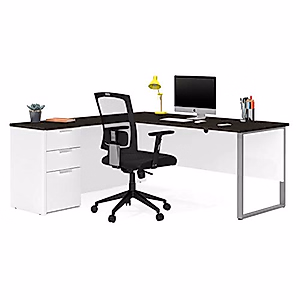 Bestar Pro-Concept Plus L-Shaped Desk with Drawers, White & Deep Grey