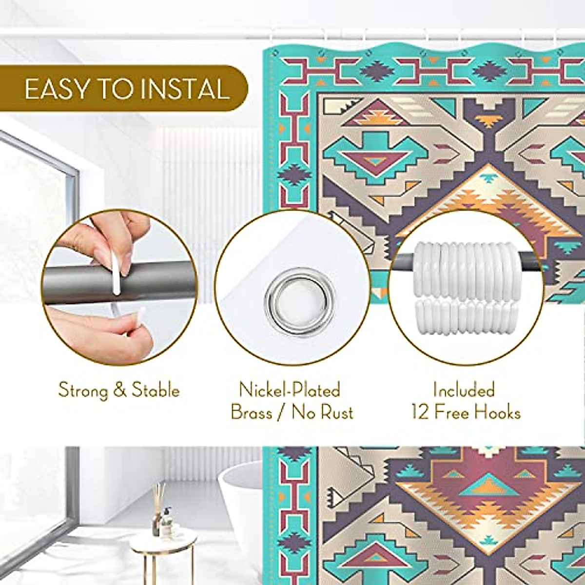 YEZEX Shower Curtain for Bathroom - Waterproof Polyester Fabric Shower Curtains for Modern Home Bathroom Decorations, Machine Washable 72"x72" (Geometric Lines)