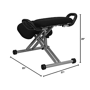 Flash Furniture Ergonomic Kneeling Office Chair with Handles in Black Fabric
