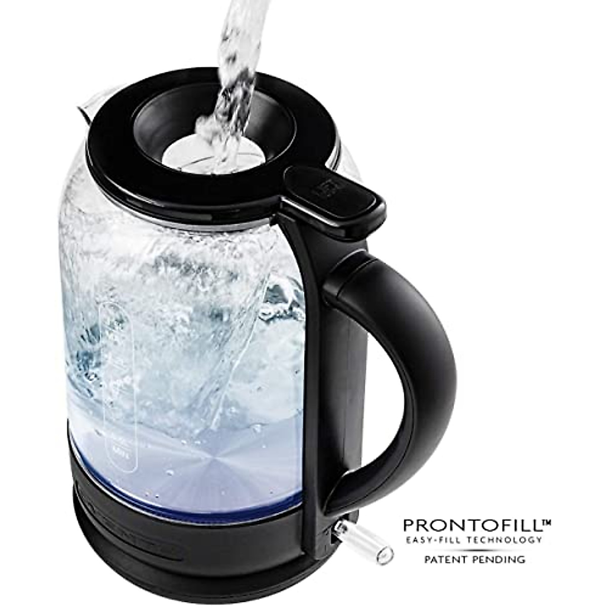 Ovente Electric Glass Kettle 1.5 Liter 1500W Power Portable Instant Hot Water Boiler Heater with ProntoFill Tech & Automatic Shut Off, Fast Boiling Cordless Body for Coffee Milk Tea, Black KG516B