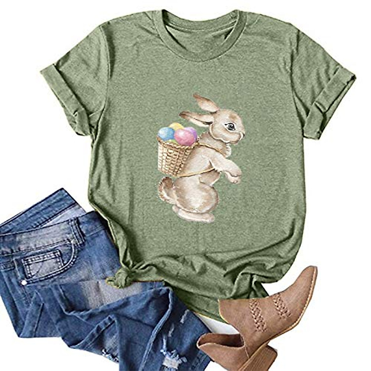 Women's Plus Size Short Sleeve Tops Lace Knit Blouses Casual Shirts Flannel Shirts for Women for Fall Green