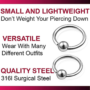 bodyjewellery 4pcs 18g bead captive ring Surgical Steel Tragus Snake Bite Cartilage Hoop BCR Septum Nose Helix Conch Eyebrow Daith BBEX