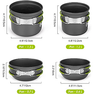 Odoland 16pcs Camping Cookware Mess Kit, Lightweight Pot Pan Mini Stove with 2 Cups, Fork Spoon Kits for Backpacking, Outdoor Camping Hiking and Picnic