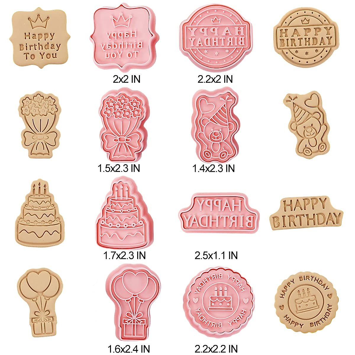 Pink PP Material Birthday Cookie Cutters, 8 Pcs Theme Set Embossing Dies and Plunger Dies for Fondant Cookies Pastry Cheese Baking(Birthday)