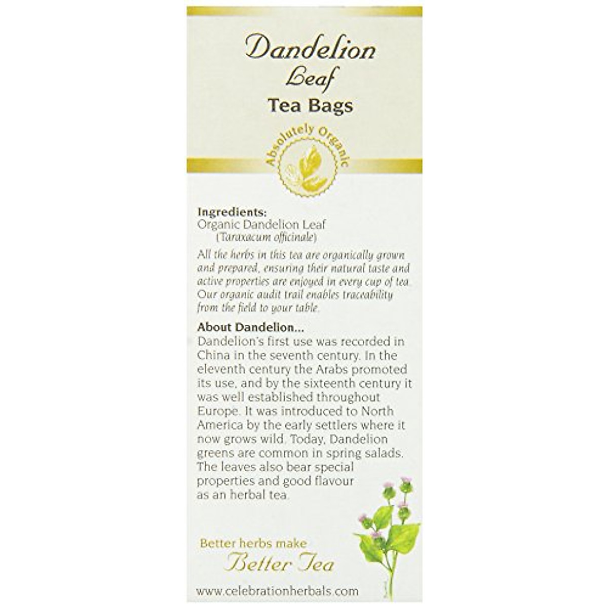 CELEBRATION HERBALS Dandelion Leaf Tea Organic 24 Bag, 0.81 Ounce
