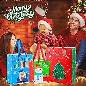 6 PCS Christmas Gift Bags, Christmas Tote Bags with Handles, Assorted Sizes Multifunctional Non-Woven Treat Bags for Gifts Wrapping Shopping, Xmas Party Supplies (2 Large 13", 2 Medium 9", 2 Small 6")