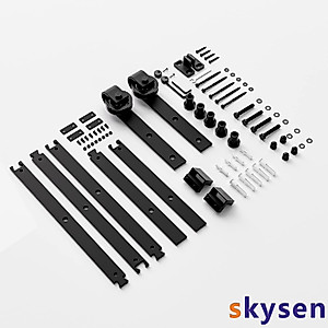 SKYSEN 6FT Sliding barn Door Hardware kit, Barn Door Track, 1/4” Thick Material- Combination Track- Smooth and Quiet- Easy to Install- Black (J Shape-5)