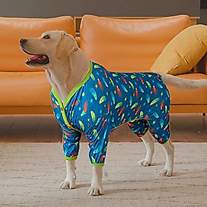LovinPet Pet Shirts, Bottoming Dog Shirt for Dog Coats, Anti Licking, Anxiety Calming Onesies for Dogs, Elastic Super Dinos Face Shooting Stars Navy Large Breed Dog Clothes 3XL