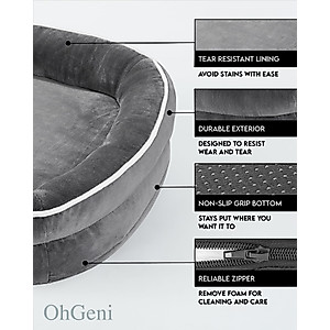 OhGeni Orthopedic Dog Bed for Large Dogs, Dog Couch Design with Egg Foam Support, Removable, Machine Washable Plush Cover and Non-Slip Bottom with Four Sided Bolster Cushion (Gray)