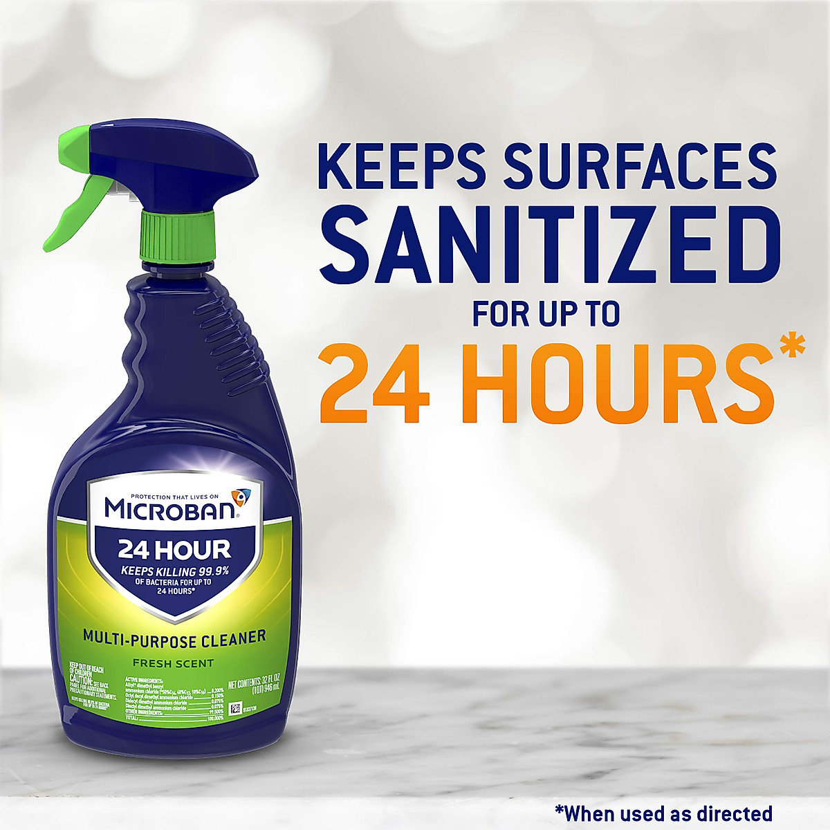 Microban Disinfectant Spray, 24 Hour Sanitizing and Antibacterial Spray, All Purpose Cleaner, Citrus Scent, 4 Count, 22 fl oz Each