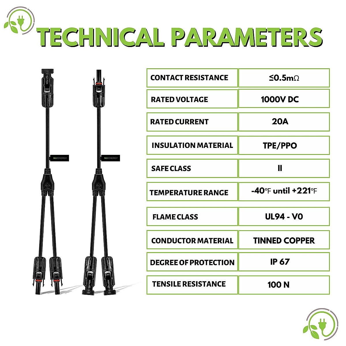 NuEnergy The Original Solar Connector Y Branch 1 to 2 Parallel Adapter Cable Wire Plug Tool Kit for Solar Panel (M/FF and F/MM)