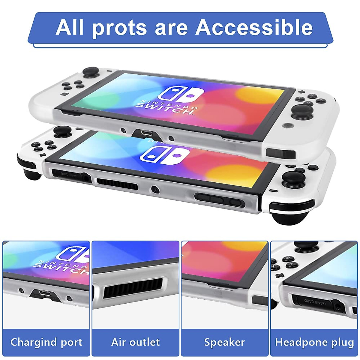 findway Switch OLED Case Compatible with Switch Cover Case Accessories Soft TPU Crystal Clear Transparent Shock Absorption Technology Bumper Protective for Switch OLED Model