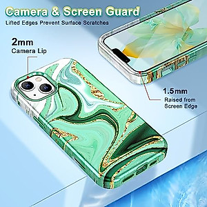CASEFIV Compatible with iPhone 13 Case, Marble Pattern 3 in 1 Heavy Duty Shockproof Full Body Rugged Hard PC+Soft Silicone Drop Protective Girls Women Cover for iPhone 13 6.1 inch 2021, Green White