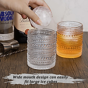 LEYU Hobnail Cocktail Glasses Set of 4, 11oz Rocks Glasses Set for Water Whiskey and Mixed, Kitchen and Bar Beaded Glass Cups, Clear Vintage Bubble Glassware, Glasses Drinking Set