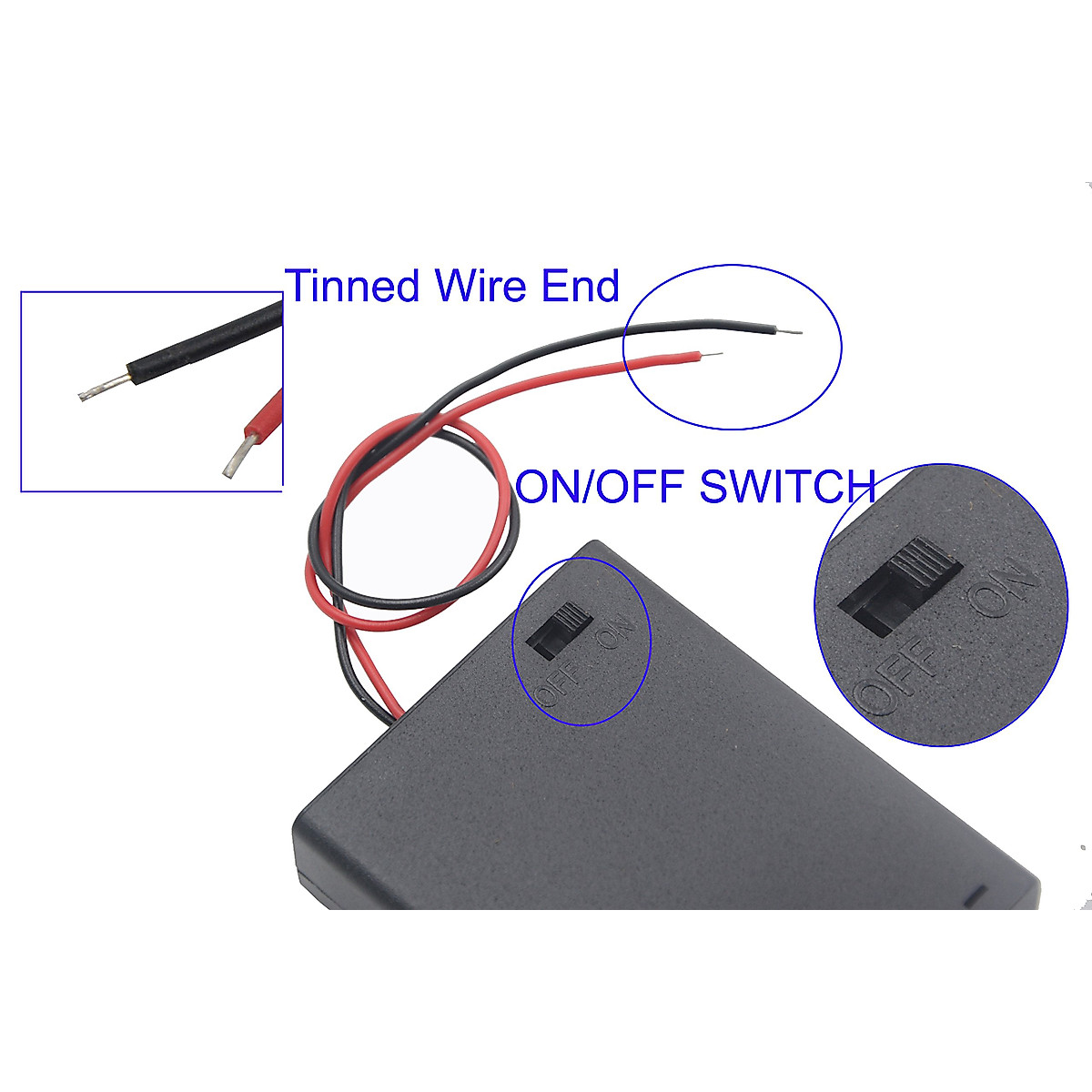 LAMPVPATH 3Pcs 4 AAA Battery Holder with Switch, 6V Battery Holder with Switch, 4X 1.5V AAA Battery Holder Case with Wire Leads and ON/Off Switch(3 Pack)