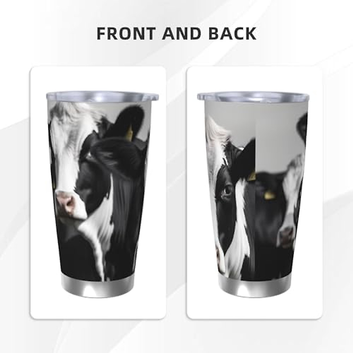 Black White Cows Tumbler with Lid and Straw 20oz Stainless Steel Car Cup for Hot and Cold Drinks, Double Wall Insulated Travel Coffee Mug Reusable Drink Thermos Cup Birthday Gifts