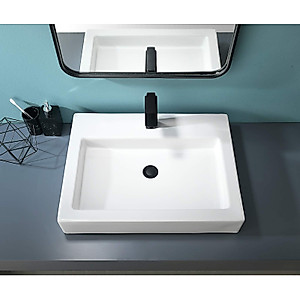 Bathroom Vessel Sink Rectangular White,VALISY 24 x18 Inch Above Counter Porcelain Ceramic Vessel Sink, Rectangle Modern Vanity Lavatory Bath Countertop Bathroom Sink Bowl Basin with Single Faucet Hole