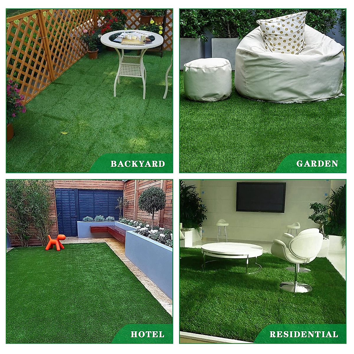 CJNLON 12"x12" Artificial Grass Tiles, 6 Packs Self-draining Fake Grass Turf Tiles Set for Flooring Decor, Dog Pads Indoor Outdoor 1.57'' in Pile Height