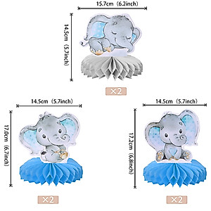 6 PCS Blue Elephant Honeycomb Table Centerpiece It's a Boy Baby Shower Table Toppers Centerpieces Decro for Elephant Theme Gender Reveal Baby Shower Birthday Party Table Decorations Supplies