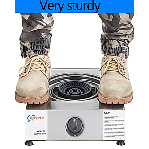 Horynar Propane Stove Single Burner Propane Stove 1 Burner 12000 BTU Propane Burner Camping Stove Propane with Propane Adapter Hose Portable Gas Stove One-piece Panel (silver)