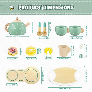 JEVASO KID'S Wooden Tea Party Set for Little Girls, Toddler Tea Set Food Pretend Play Accessories, Kids Kitchen Montessori Tea Set Wooden Toys for 2 3 4 5 6 Year Old Girl.