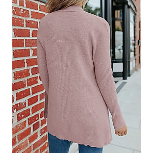 MEROKEETY Women's 2025 Fall Open Front Waffle Knit Cardigan Long Sleeve Cozy Knit Sweaters with Pockets, Dustypink, Medium
