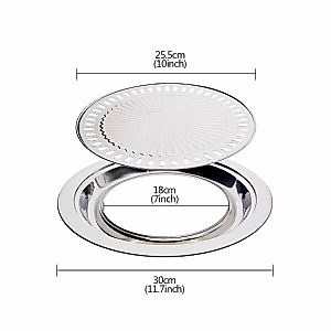 Saim Korean BBQ Grill Pan,Stainless Steel Non-Stick Roasting Smokeless Barbecue Grill Pan,Round Korean Style Stovetop for Indoor Outdoor Camping BBQ