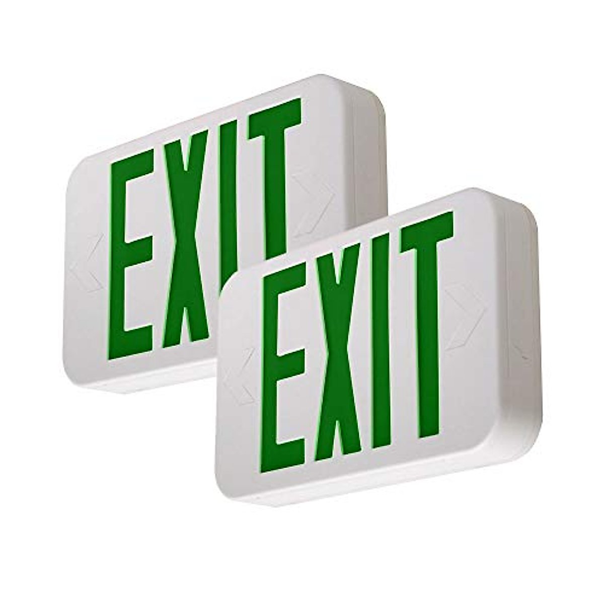 LFI Lights | Green Exit Sign | All LED | White Thermoplastic Housing | Hardwired with Battery Backup | Optional Double Face and Knock Out Arrows Included | UL Listed | (2 Pack) | LEDJR-G