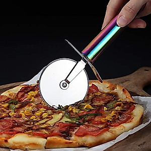 Berglander Pizza Wheel, Rainbow Handle Stainless Steel Pizza Cutter, Super Sharp Pizza Slicer With Titanium Colorful Plating, Pastry Cutter, Easy to Clean And Stored (Rainbow Handle)