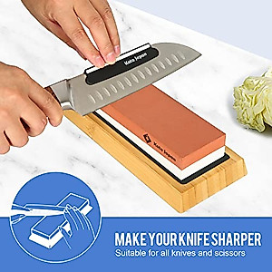 Kota Japan 1000-grit Coarse Side and 6000-grit Polishing Side Knife Sharpening Whetstone with Bamboo Base and Blade Guide