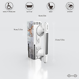 LORESJOY Handicap Grab Bars for Bathtubs and Showers, 12 inch Grab Bars for Bathroom with Indicators, Suction Cup Shower Handle for Elderly, Balance Assist Safety Bath Handle Bathroom Balance Bar