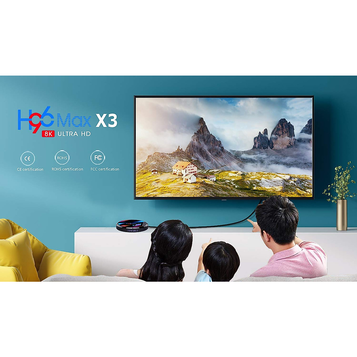 4GB 128GB TV Box Android 9.0 H96 Max X3 Android TV Box Amlogic S905X3 64-bit Quad core A55 CPU G31 GPU Support 2.4G/5G Dual Wifi/1000M LAN/BT 4.0/USD3.0/H265/HD2.1/3D 4K/8K Smart TV Box