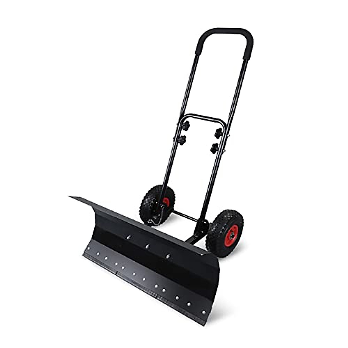 KOKMAT Snow Shovels, Rolling Snow Pusher 10in Wheels, Heavy Duty Metal Snow Pusher with Adjustable Height and Angle for Driveway, Garden, Pavement Cleaning (Size : Double Pole)