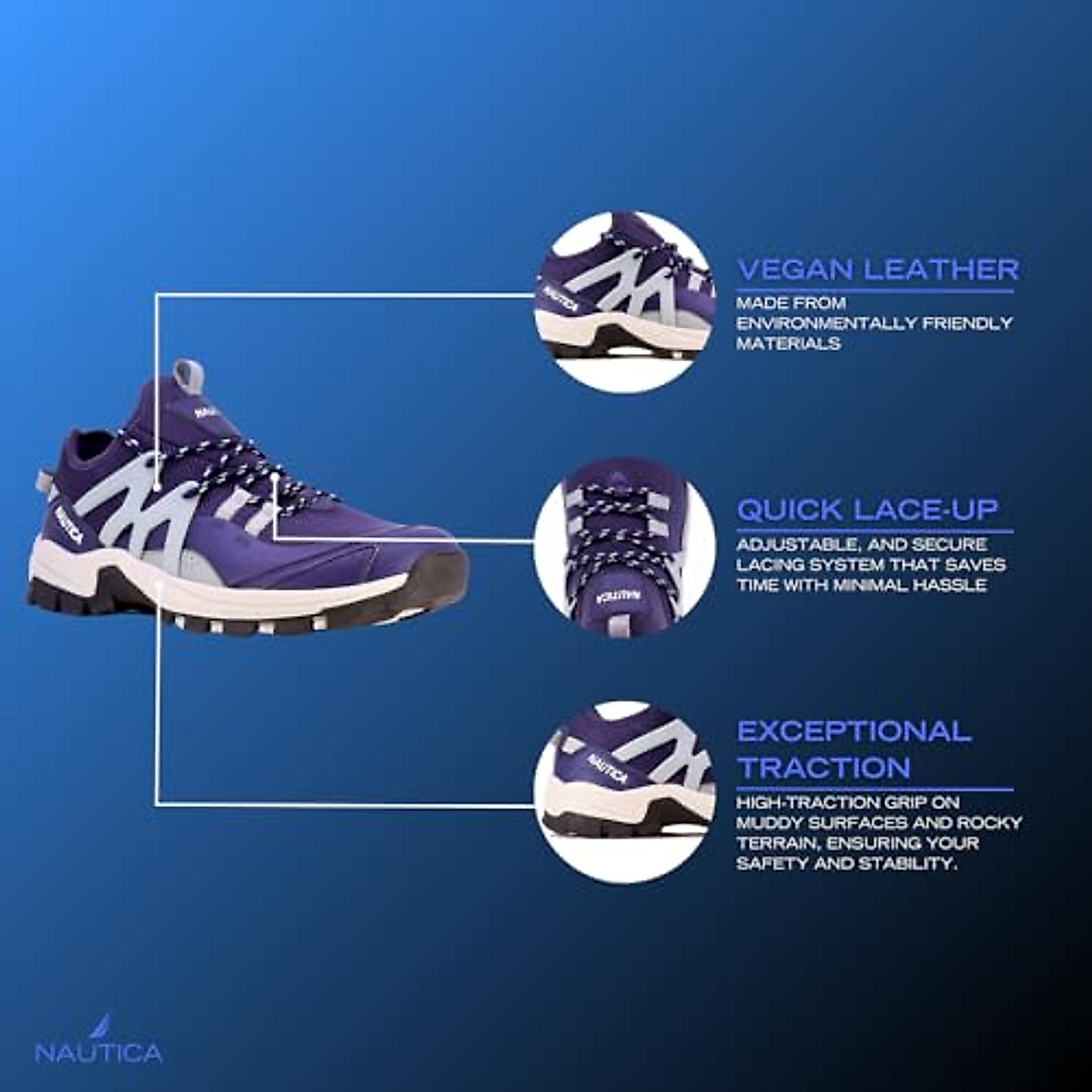 NAUTICA Men’s Hiking Shoes Durable Trekking Trail - Low-Height Slip Resistant Traction Grip Boots for Indoors & Outdoors, Adventures, Traveling, Backpacking - Backwoods - Navy - Size 9.5