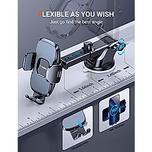 TORRAS 3 in 1 Phone Mount for Car, Dashboard Phone Holder Vent Clip Cell Phone Holder for Car Windshield, Cell Phone Automobile Cradles Rotatable and Retractable Car Phone Holder Hands Free