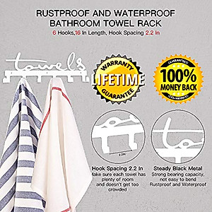 Goutoports Towel Rack Wall Mount Bathroom Towel Holder Bathroom Decor Metal Holder Rack 6 Hooks Rustproof and Waterproof (White)