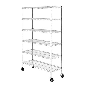 SafeRacks NSF Certified Storage Shelves, Heavy Duty Steel Wire Shelving Unit with Wheels and Adjustable Feet, Used as Pantry Shelf, Garage or Bakers Rack Kitchen Shelving - (18"x48"x72" 6-Tier)