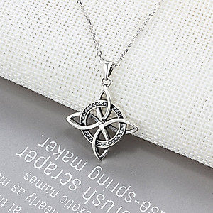 SQKXKLCZ 925 Sterling Silver Celtic Four Corner Knot Good Luck Pendant Necklace, Rolo Chain 18"