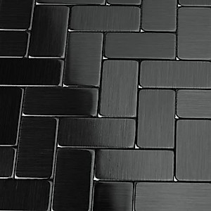 SpeedTiles CALTROP Trendy Herringbone Metal Tiles for Kitchen Backsplash, Fireplace, Interior Wall - 3X Faster Peel & Stick Installation with No Mortar, No Grout - Black Stainless Steel - Sample