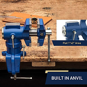 Universal Bench Vise Grip - Multi-Position Modular Cast Iron Woodworking and Metal Working Table Vise with 2 Rotating Jaws and Anvil - Portable Grip with 2-1/4" Max Jaw Opening by Kings County Tools