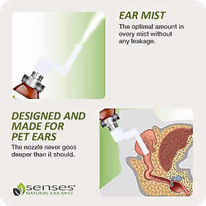 SENSES Physician Formulated Natural Ear Spray for Pets - Organic Coconut Oil Mist for Irritated Ears - Use for Cleansing, Natural Ear Relief for Pets. Made in USA