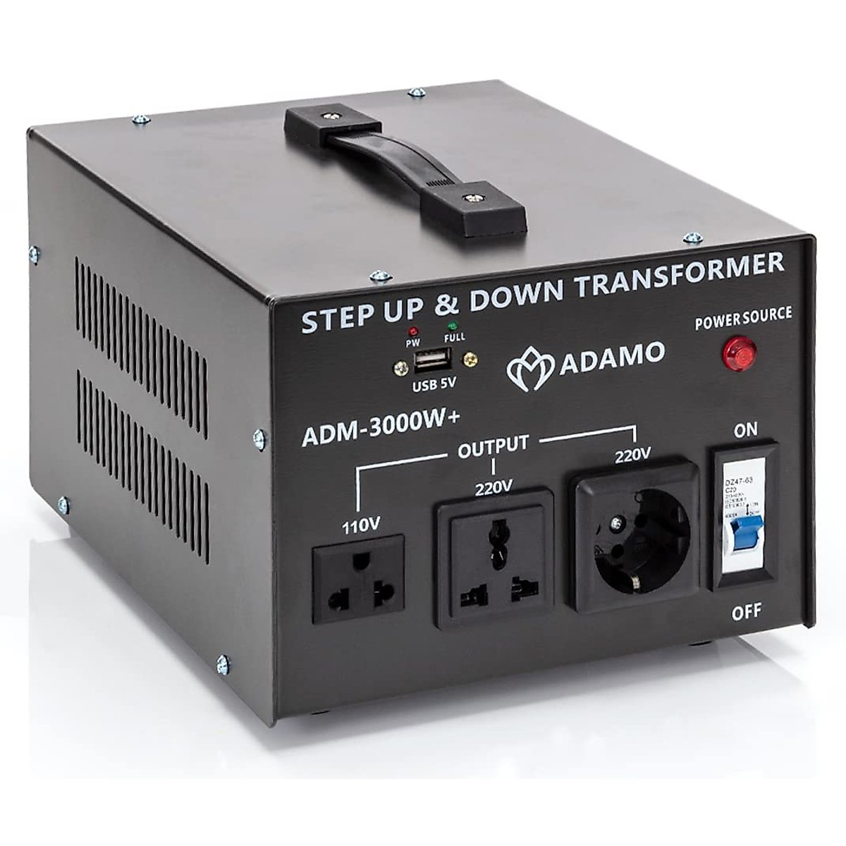Step Up & Down Transformer - 3000 Watt Heavy-Duty Voltage Converter - Transforms 110v/120v to 220v/240v & Vice Versa - Universal Output - Includes European Power Adapter