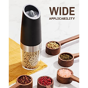 Gravity Electric Pepper and Salt Grinder Set, Sangcon Automatic Pepper and Salt Mill Grinder Battery Powered with LED Light, Adjustable Coarseness, One Hand Operation, Upgraded Larger Capacity, 2 Pack