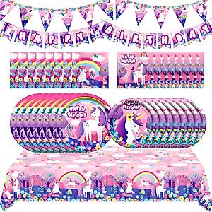 Treasures Gifted Unicorn Birthday Party Supplies - Serves 24 Guests - Complete Set of Rainbow Unicorn Birthday Decorations for Girls - Unicorn Decorations - Unicorn Birthday Plates, Banners & More