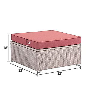 COSIEST Outdoor Furniture Add-on Ottoman for Expanding Wicker Sectional Sofa Thick Cushion for Garden, Pool, Backyard (Red)