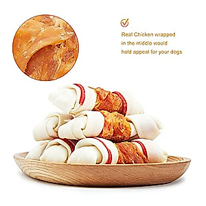 Jungle Calling Chicken Wrap Knotted Bones Dog Chews 6.5" Pack of 4, Long Lasting Beefhide Treats Real Chicken Wrap Rawhide Bones for Large Dogs Training Treats (3 Packs)…