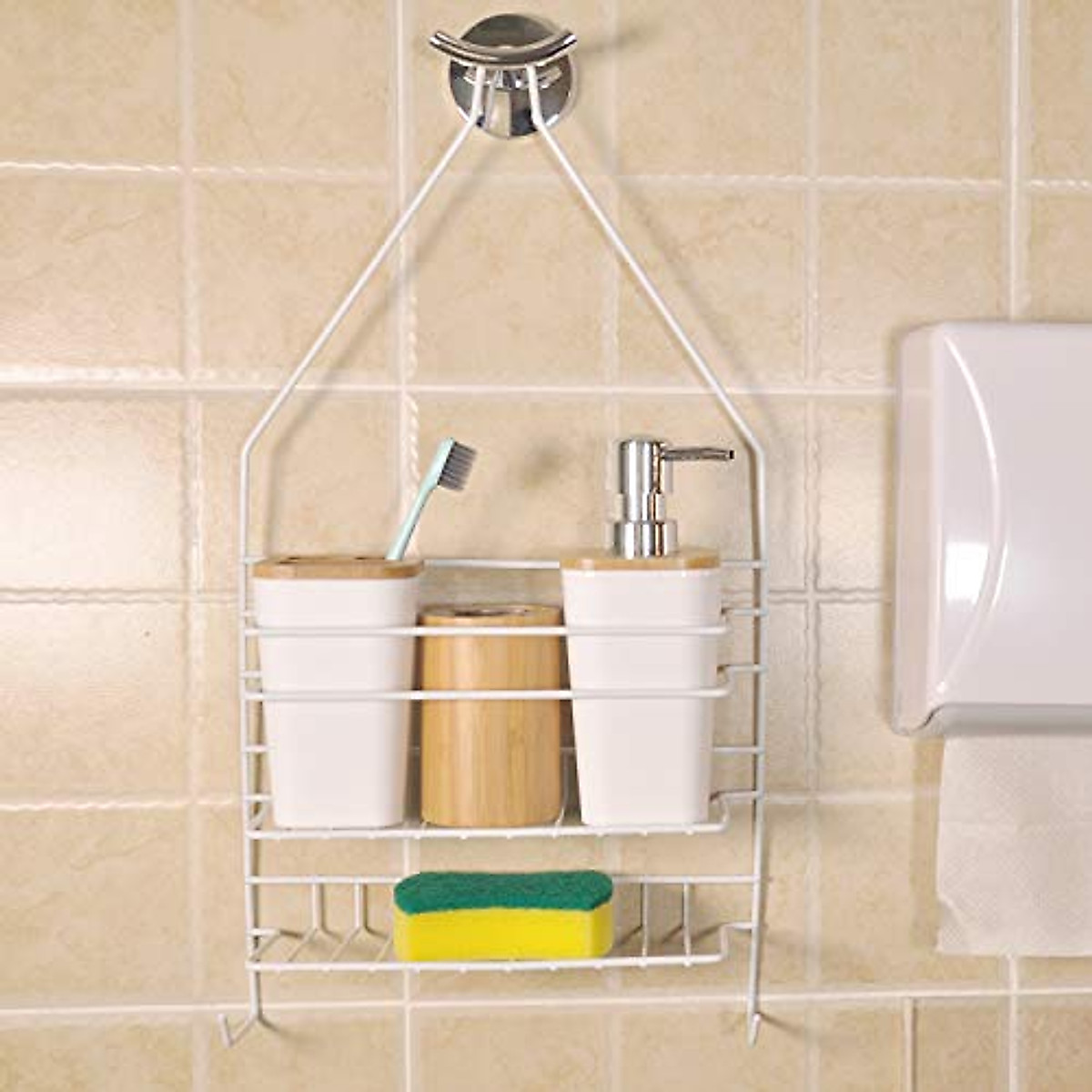 R FLORY 2 Tier Shower Rack Caddy Bathing Shelf Shower Head Hanging Rack Wall Mount Bathroom Room Saver Container …
