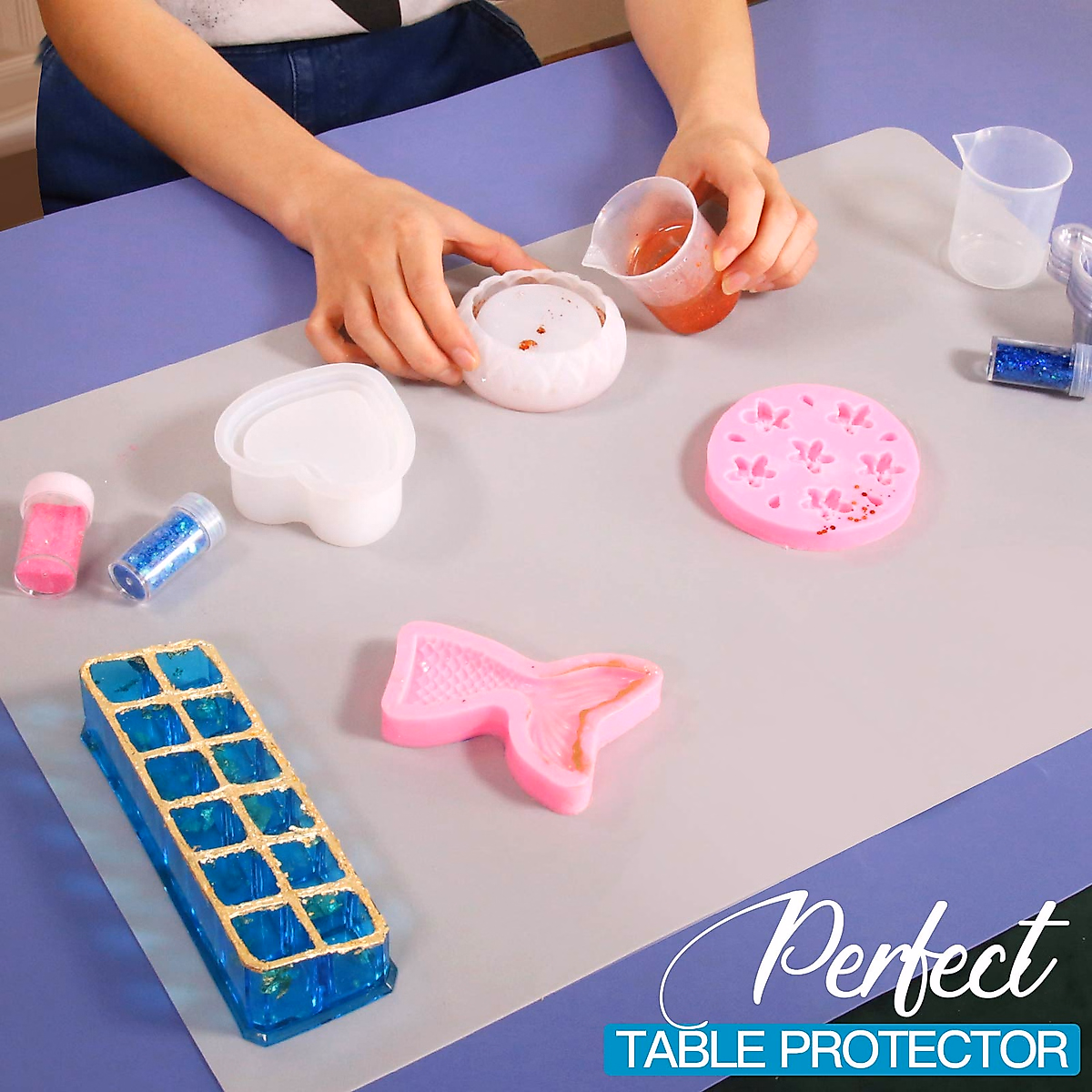 LEOBRO 23.4”x 15.6” Large Silicone Mat for Crafts, Play Dough Mat, Thick Silicone Sheet for Resin Molds, Clay, Paint, Light Gray